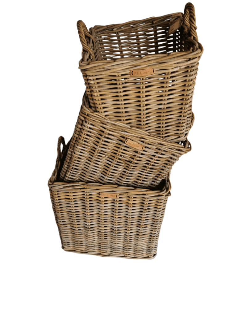 Set of 3 Square grey log baskets with eared handles - Opulence Stoves ...